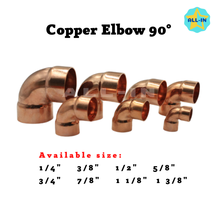 Copper Elbow 90 Degree 1/4", 3/8", 1/2", 5/8", 3/4", 7/8", 1 1/8", 1 3/ ...