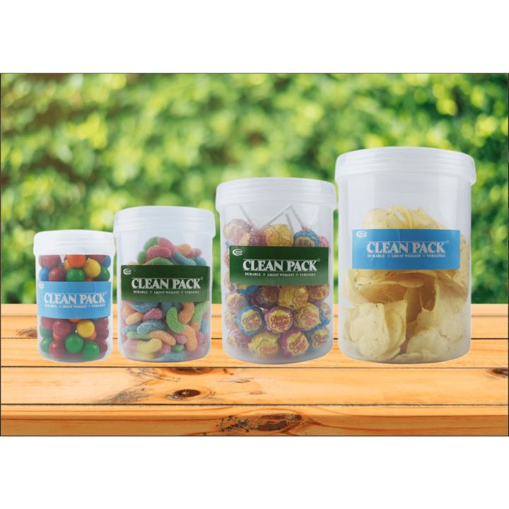 THICK REUSABLE CYLINDRICAL PLASTIC FOOD CONTAINER CANISTER CLEAR ...