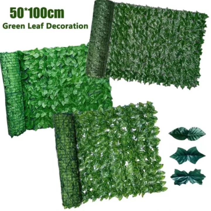 50x100cm Artificial Leaves Flower Roll Grass Wall Decor Privacy Screen ...