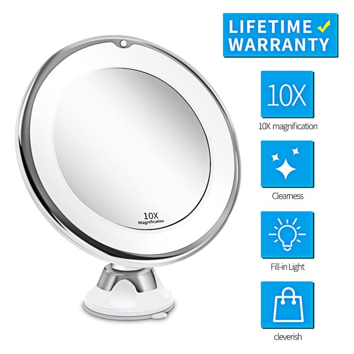 10x Magnifying Mirrors Flexible Makeup Mirror 14 Led Lighted Touch ...