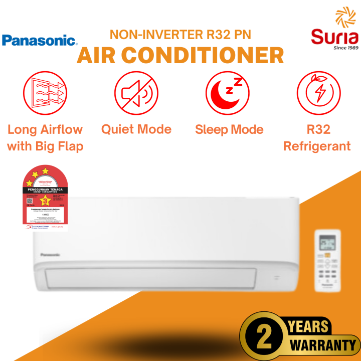 Panasonic 1.0HP/1.5HP R32 PN Series Non-Inverter Air Conditioner AirCon ...