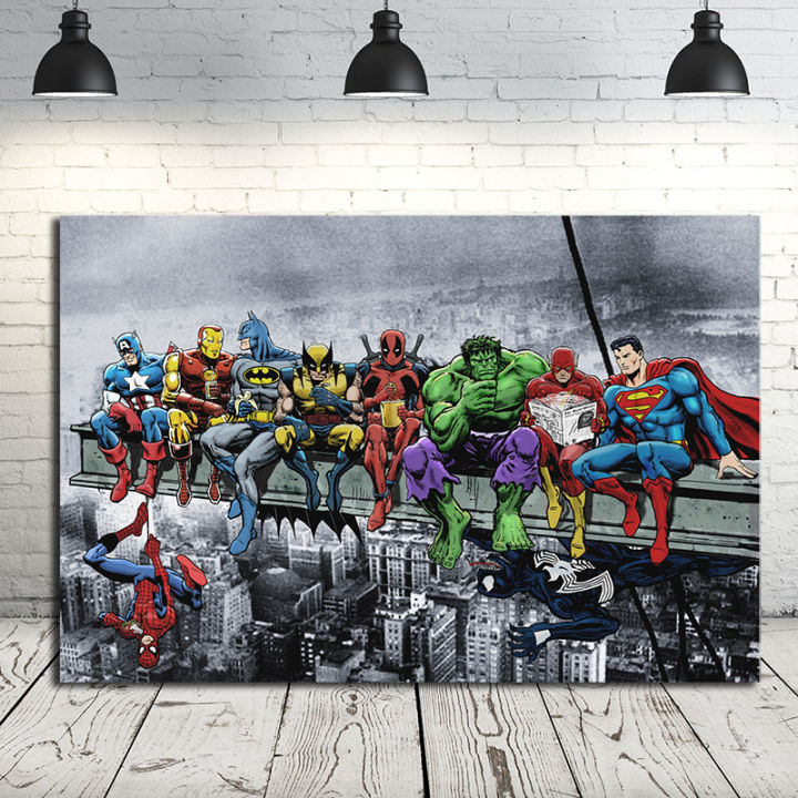 Marvel Poster Super Hero Lunch Atop a Skyscraper Avengers Canvas ...
