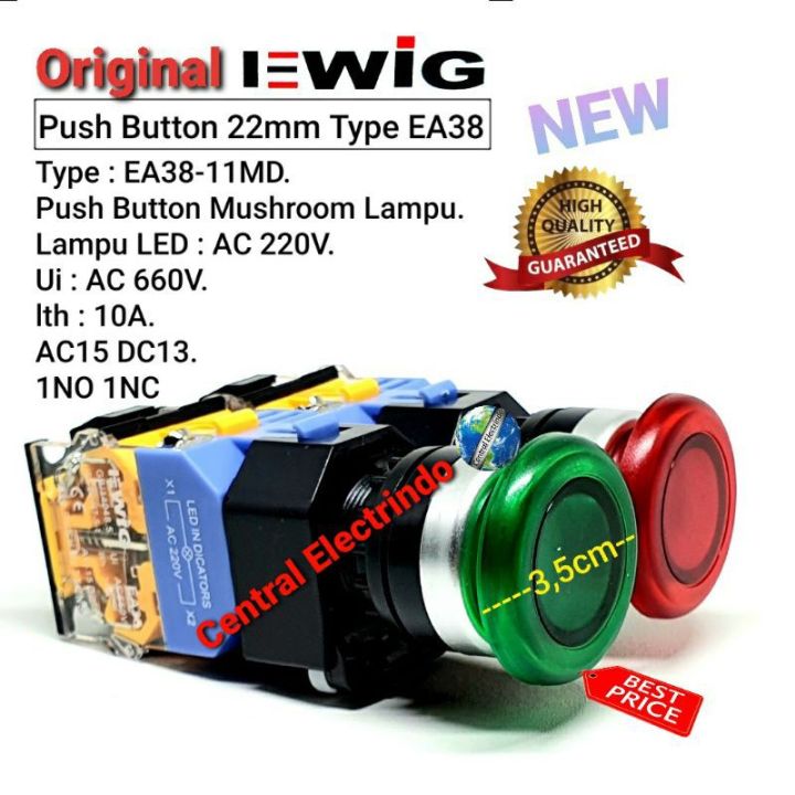 Push Button Mushroom Lampu LED EWIG EA38-11MD 22mm 10A. | Lazada Indonesia
