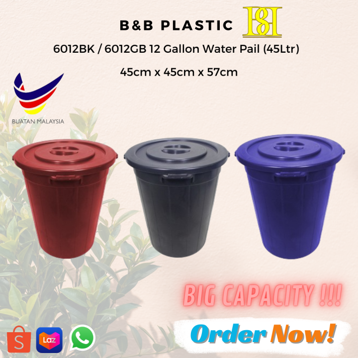 6012BK / 6012GB 12 Gallon Water Pail - B&B Plastic | Lazada