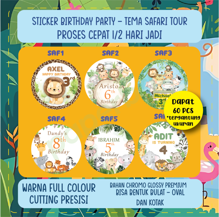 label stiker SAFARI TOUR Ulang Tahun Anak - sticker birthday party ...