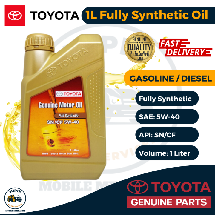 Toyota Fully Synthetic Engine Oil 5W-40 1 Liter for Gasoline or Diesel ...