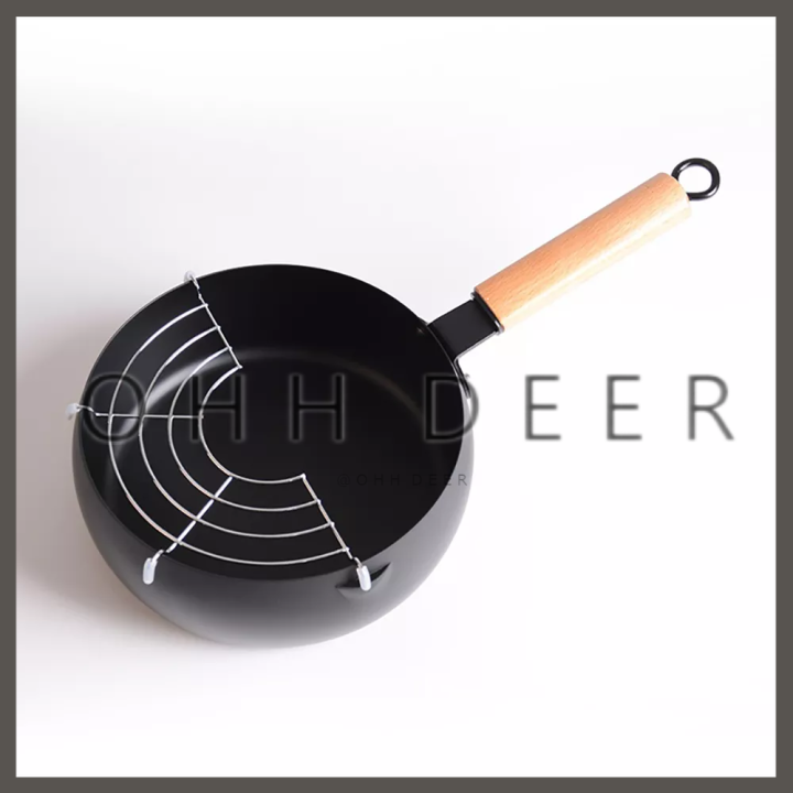 OHHDEER Japanese Style Tempura Fry Pan 20cm Carbon Steel Deep Fryer ...