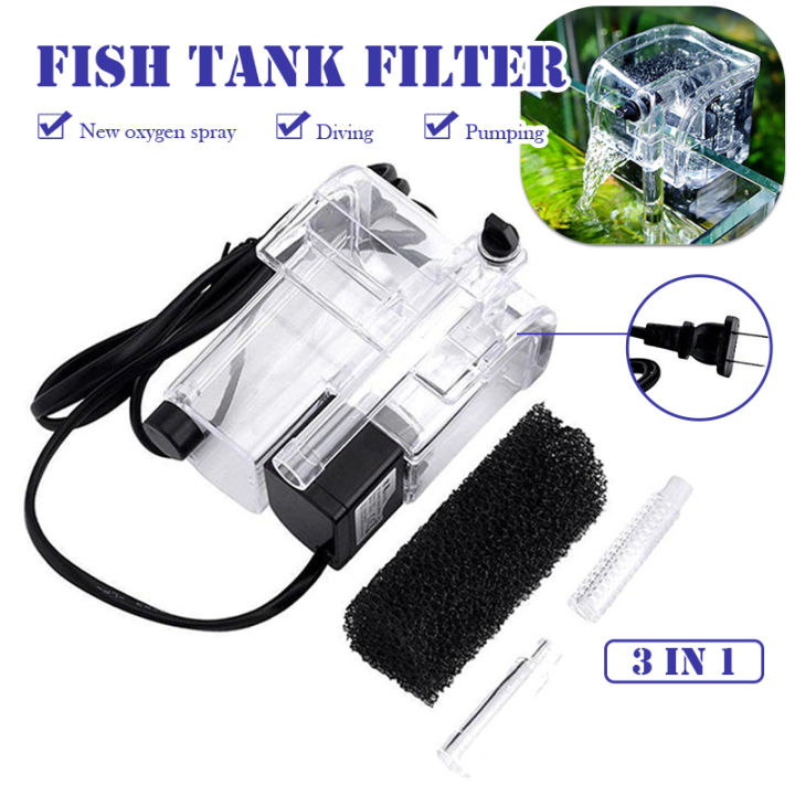 Aquarium Hang On Filter Oxygen Pump 3 in 1 Fish Tank External Filter ...