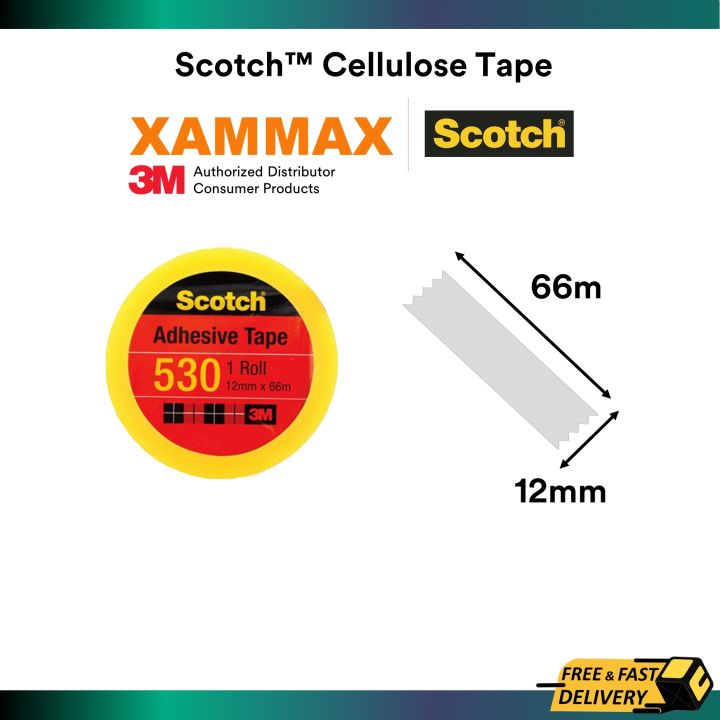 3M Scotch - 12mm X 66m (3" Core) 530 Cellulose OPP Clear Tape Transparent Adhesive Selefon Tape ...