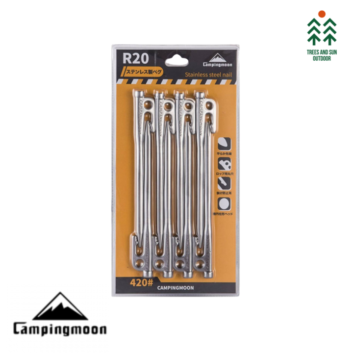 Campingmoon #420 Stainless Steel Tent Peg SET 20~40cm Camping Peg Tart ...