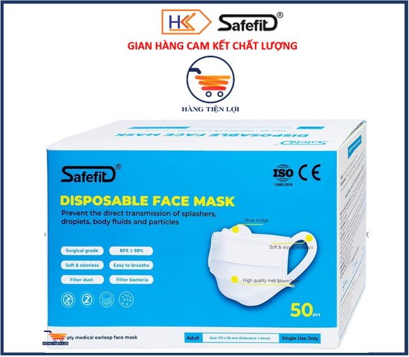 Khẩu trang y tế Safefit 3 lớp - màu trắng - 1 cái ( Hàng xuất khẩu ...