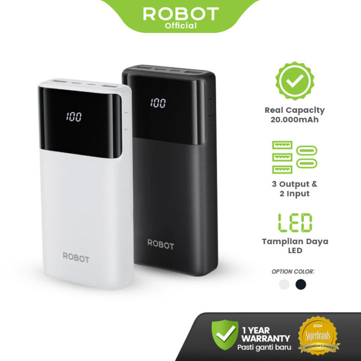 ROBOT RT22S Smart Powerbank 20000mAh Fast Charging 15W 3 Port Output ...