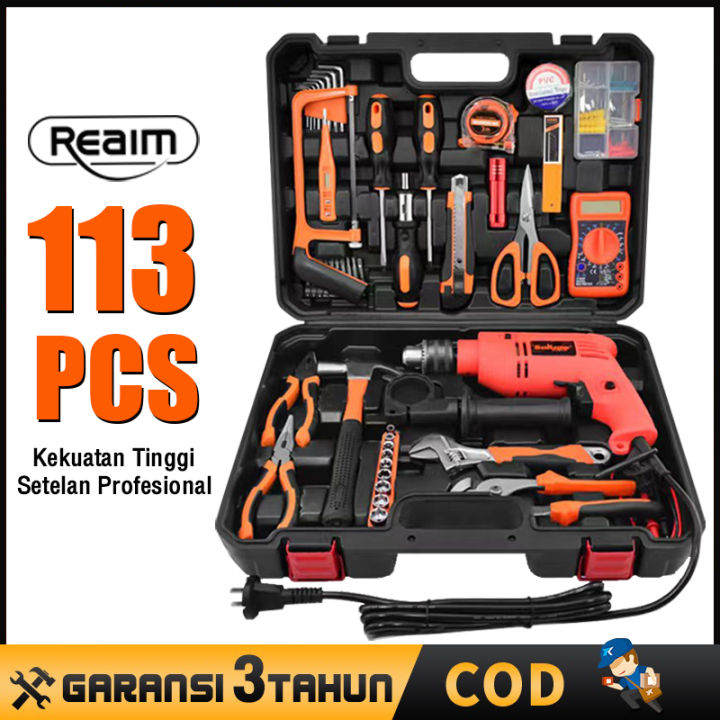 Hand Toolset / Tool Kit Set / Toolbox Cordless Drill Set Kotak Alat Multifungsi Bor Listrik Set ...