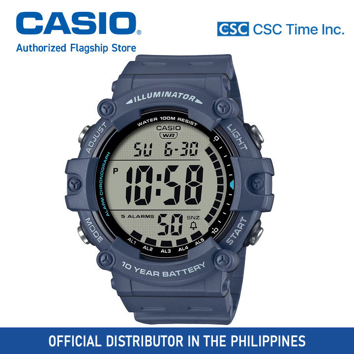 Casio (AE-1500WH-2AVDF) Blue Resin Strap 100 Meter Dual Time Digital ...