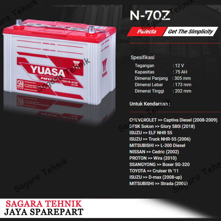 Yuasa Aki Mobil N70Z 75 Ah N 70Z COLT L-300 L300 DIESEL L038 KUDA ...