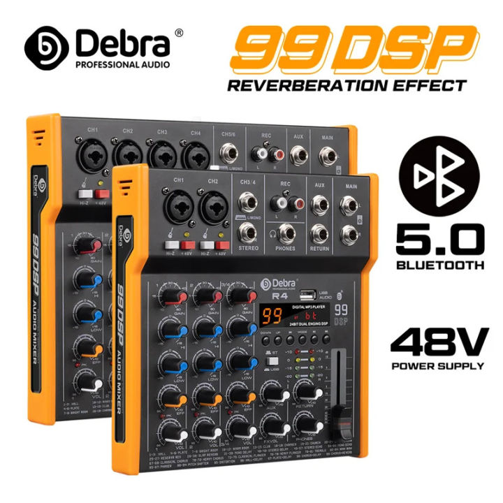 Debra Audio Mixer DJ Controller Sound Mixing Stereo R4/R6 99DSP 48V 6 ...