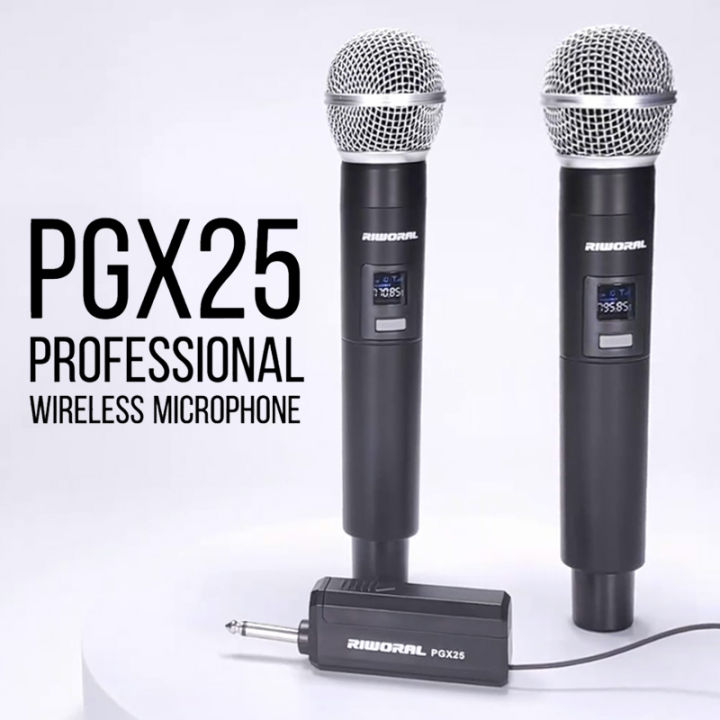 Wireless Microphone Rechargeable Dual UHF Handheld Mike Dynamic Mic ...