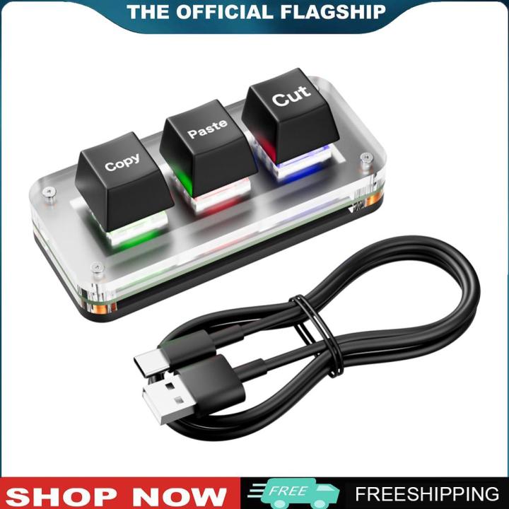 RGB Mini Cut Copy Paste Keyboard Hotswap 3-Key Gaming Keypad USB Type-C ...