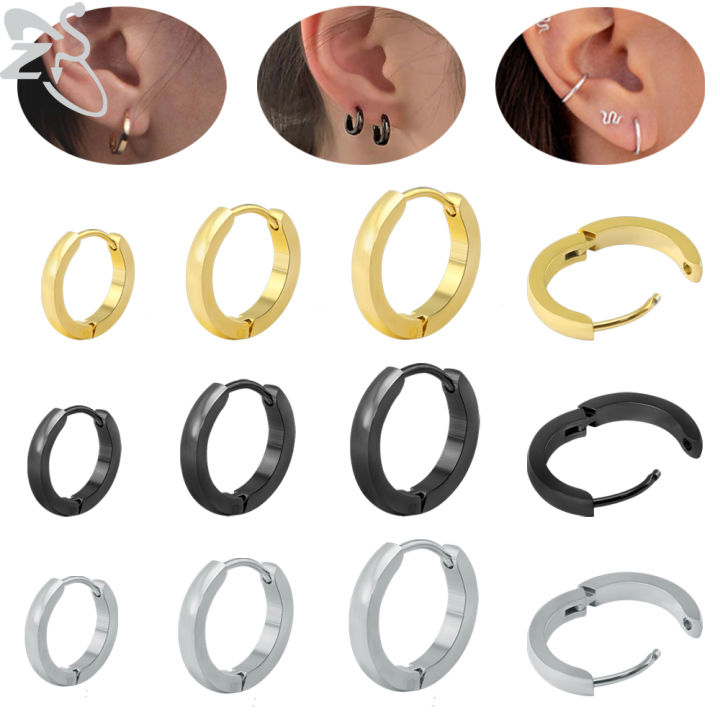 ZS 1 Pair 7-16MM Small Circle Hoop Earrings Stainless Steel Simple ...