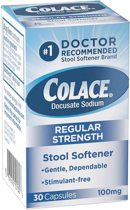 Colace Docusate Sodium | Regular Strength Stool Softener (100 mg) (30 ...