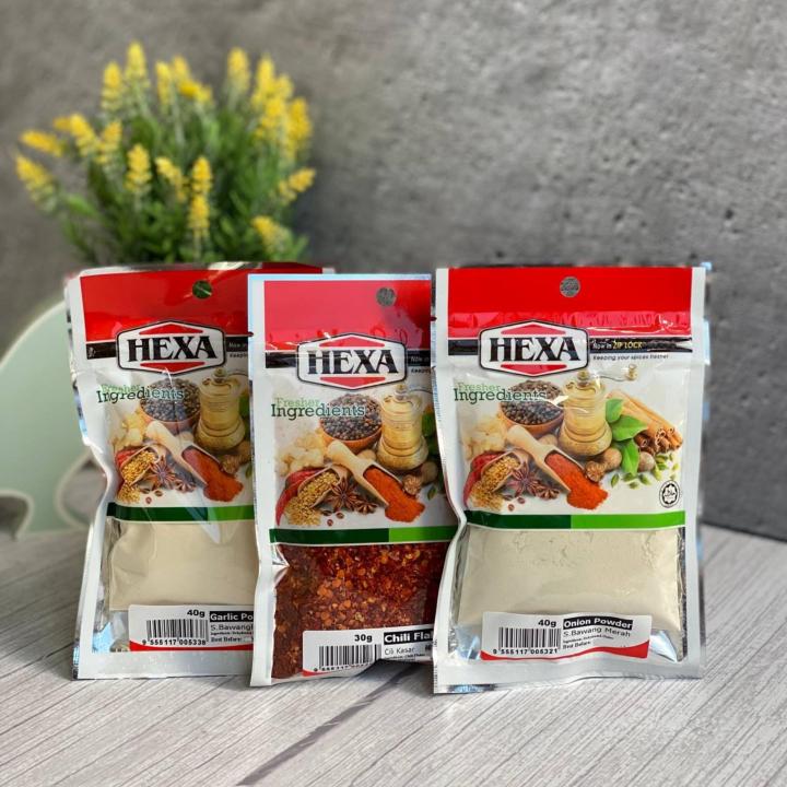HEXA HALAL Garlic Powder 40gm Onion Powder 40gm Chili Flakes 30gm | Lazada