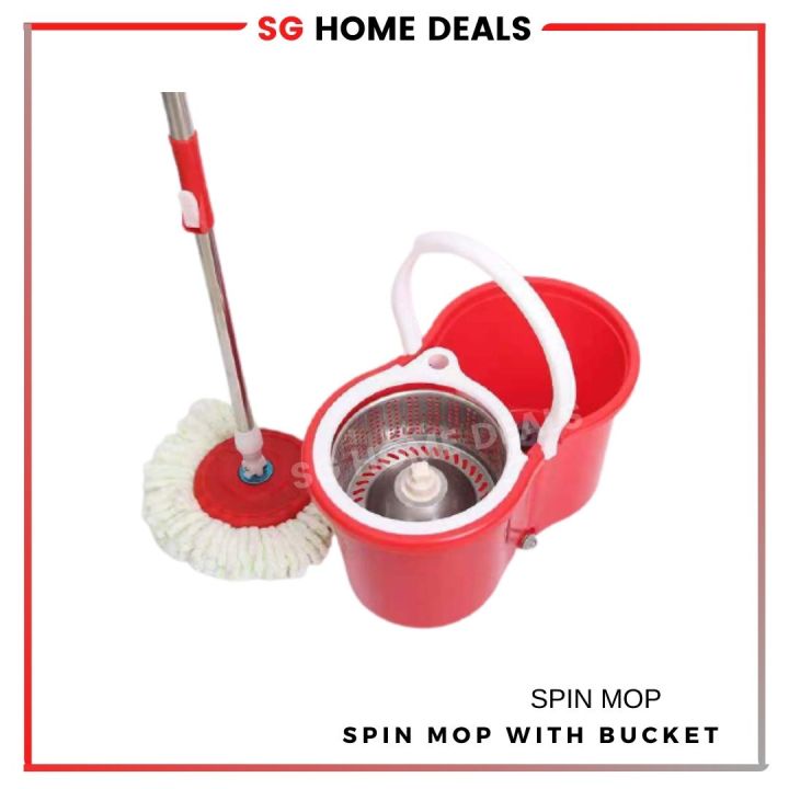 [SG STOCKS] Spin Mop with Bucket with Easy wring Stainless Steel Basket ...