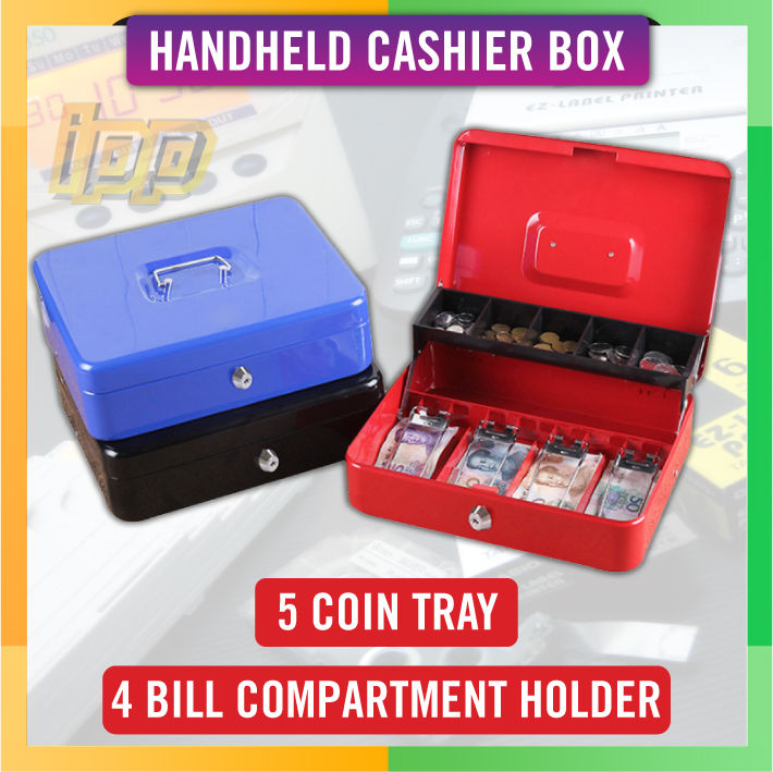 Petty Cash Box Key Lockable / CashIer Box 4 Compartment Tray 5 coin ...
