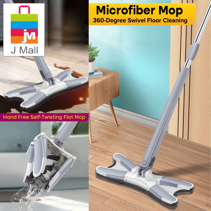 J MALL X Shape & Soft Silicone Lazy Mop Flat Mop Hand Free Self-Twisting Flat Mop with ...