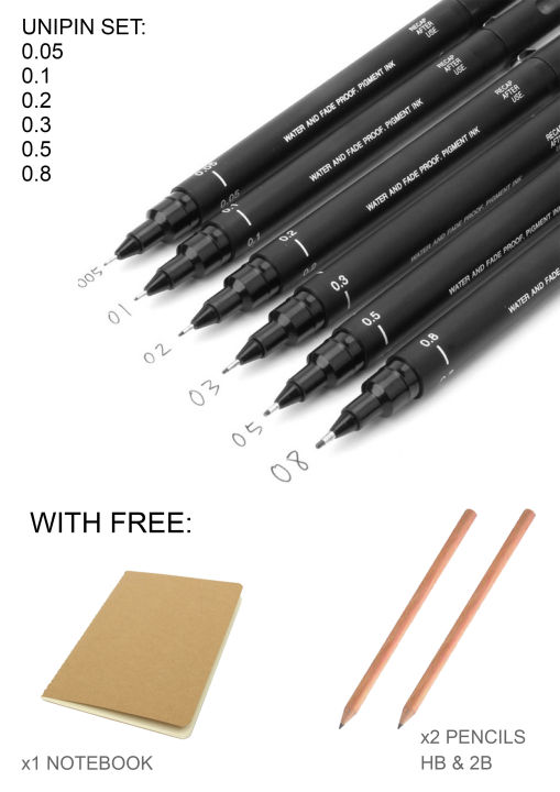 UNIPIN Uni Pin with Freebies (0.05, 0.1, 0.2, 0.3, 0.5, 0.8) Drawing ...
