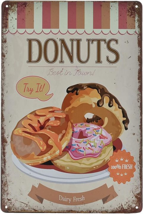 Vintage Metal Sign Donuts Bakery Shop Retro Tin Decorative Sign Wall ...