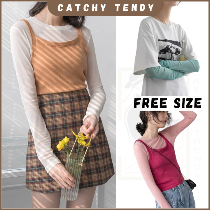 Women Inner Wear Women Long Sleeve Gauze Inner Wear Plain Simple Inner ...