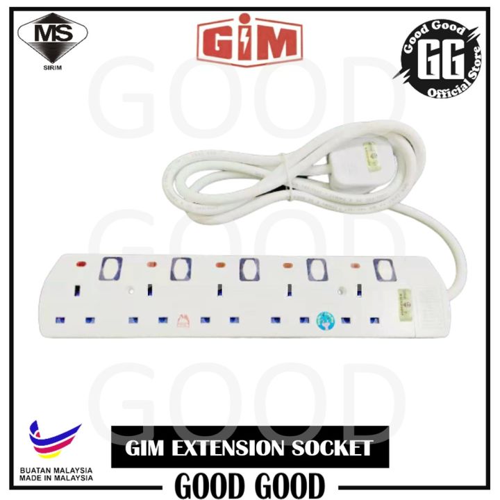 [sirim] Ready Stock Gim 2m 5 Way Fire Resistant Material Portable Socket Extension Trailing With