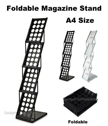 BLACK WHITE A4 Size 4 Tier Foldable Magazine Newspaper Leaflet ...