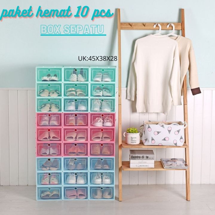 PAKET 10 PCS Kotak Sepatu Lipat Transparan Tebal Shoes Storage Box ...