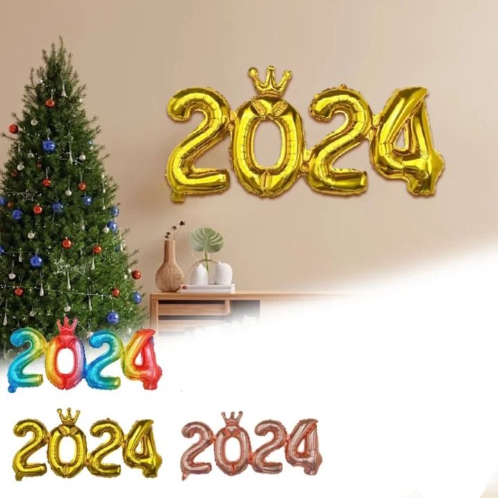 QMKI Digital 2024 Foil Balloons Crown One-piece 2024 Number Balloon ...