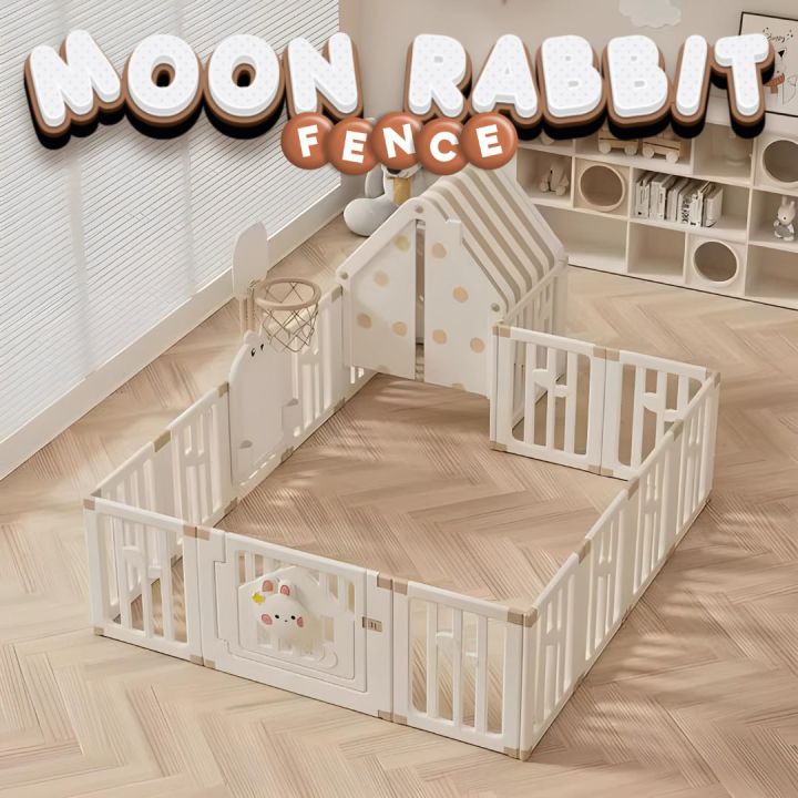 BYJ Moon Rabbit Fence with House Basketball and Drawing Board Playpen ...