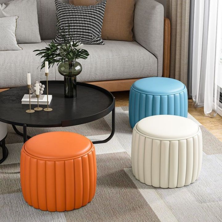 Leather stool home, low stool round stool, living room sofa stool ...