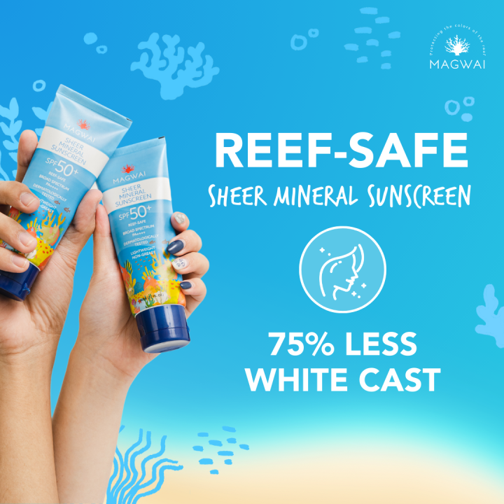 MAGWAI Reef Safe Sheer Mineral Sunscreen SPF 50+ 75% Less White Cast ...