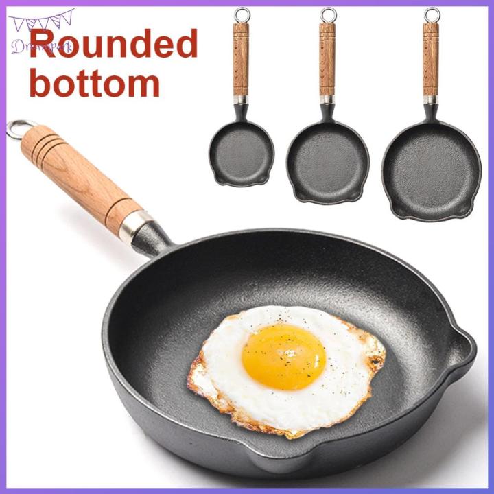 4/6/7.8 Inch Cast Iron Fry Pan with Wood Handle Chefs Pan with Double ...