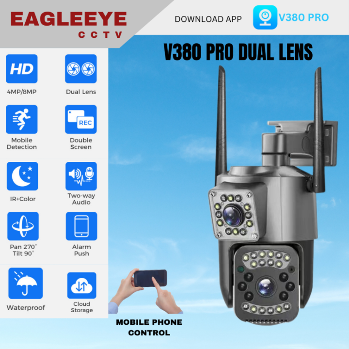 CCTV V380 Pro 4MP Ultra HD tanpa wayar luar Dual Lens CCTV keselamatan ...