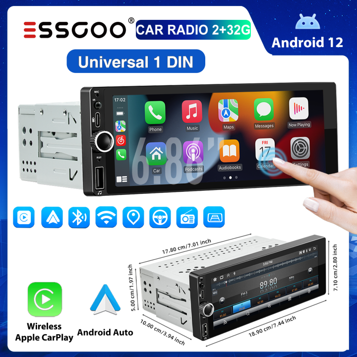 ESSGOO Wireless Carplay Android Auto AHD ASP Single Din Android Car Player 2+32GB 6.86 inch ...