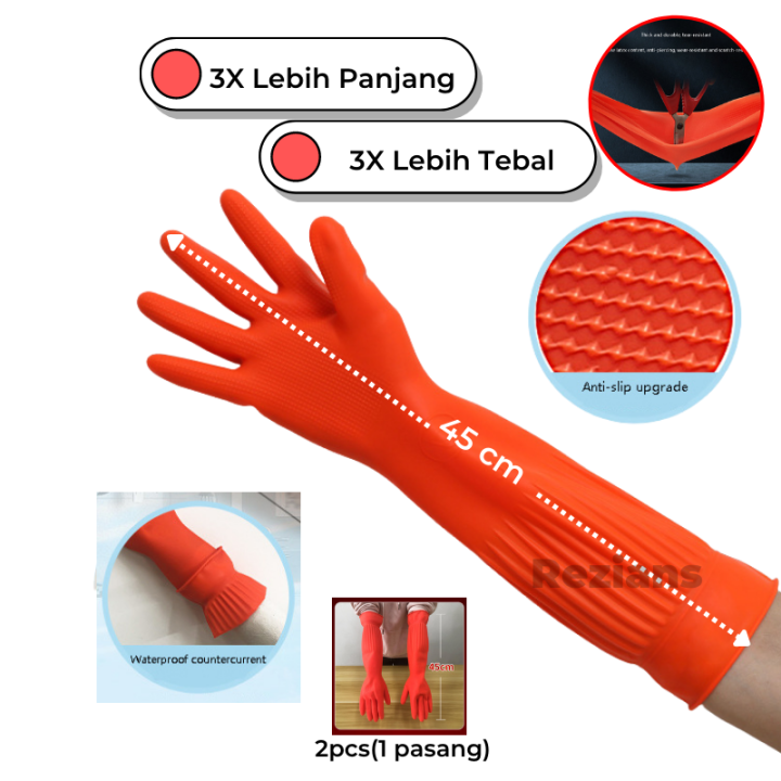 sarung tangan karet tebal kuat Karet Latex 45cm 40cm 35cm ALL SIZE ( 2 ...