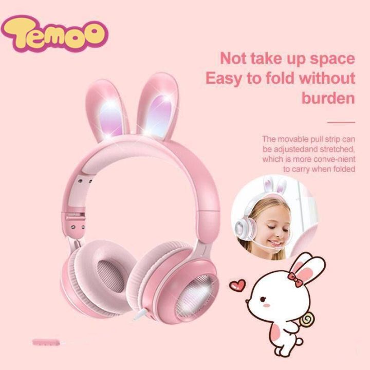 Temoo หูฟังไร้สายหูกระต่าย RGB,หูฟังมีไมค์สำหรับเด็กผู้หญิงหูฟังบลูทูธ ...