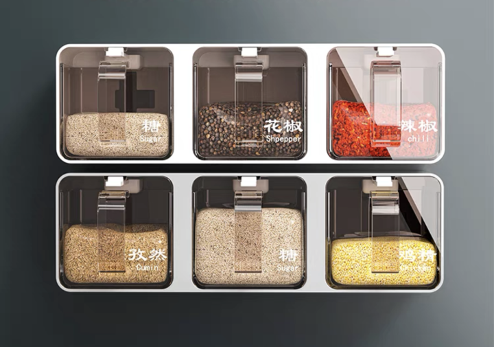 Seasoning Box Set Kitchen Wall Mounted Spice Jar Set with Spoon | Lazada