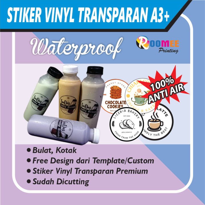 CETAK STIKER CUSTOM VINYL TRANSPARAN A3+ ANTI AIR TERMASUK CUTTING FREE ...