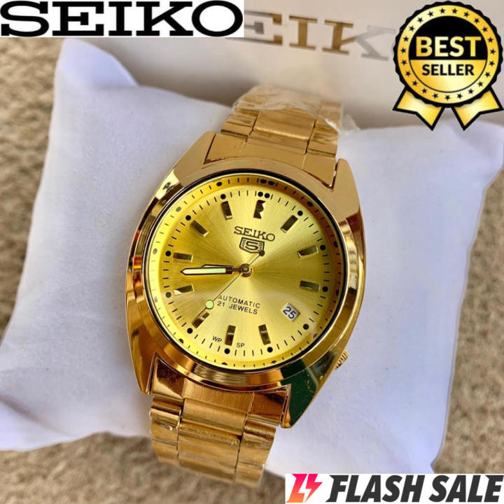 Seik0 5 21 Jewels Automatic Hand Movement KC All Gold Stainless Steel ...