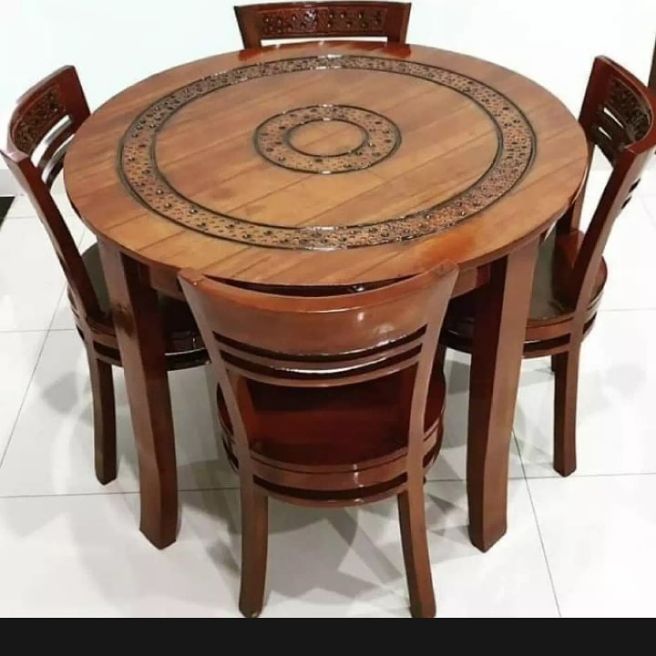 Meja Makan Bulat set 4 Kursi minimalis GRATIS KACA MEJA | Lazada Indonesia