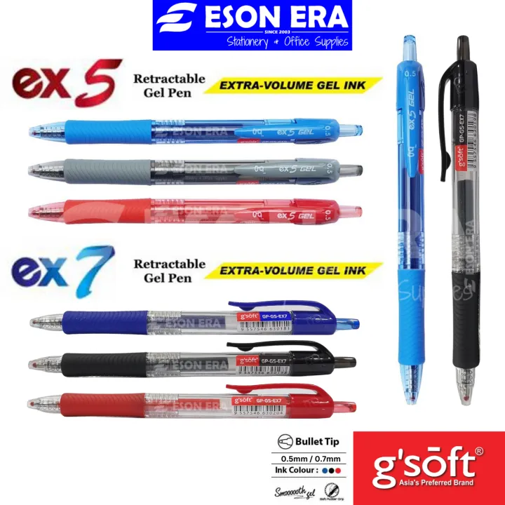 G'Soft EX5 / EX7 Gel Pen 0.5mm / 0.7mm Retractable Gel Pen Extra-Volumn Gel Ink Gsoft | Lazada