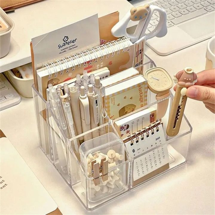 RAFELLA Large Capacity Desk Pen Holder Transparent Multifunction Pencil ...