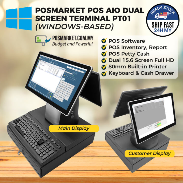 POSMarket POS AIO Dual Screen Terminal PT01 (Windows-based) | Lazada